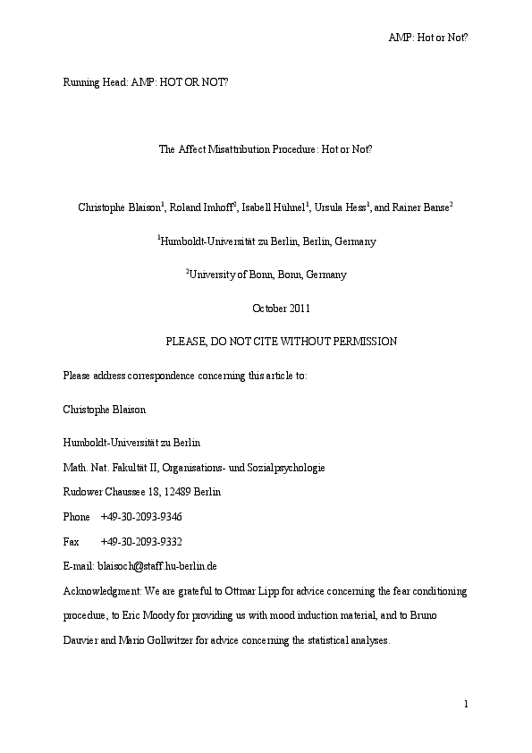 (PDF) The affect misattribution procedure: Hot or Not?