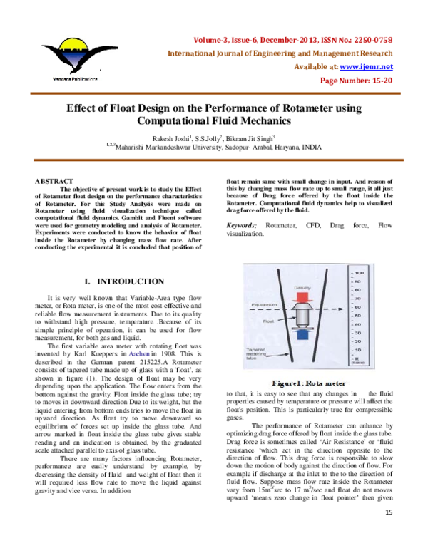 (PDF) Effect of Float Design on the Performance of Rotameter using ...