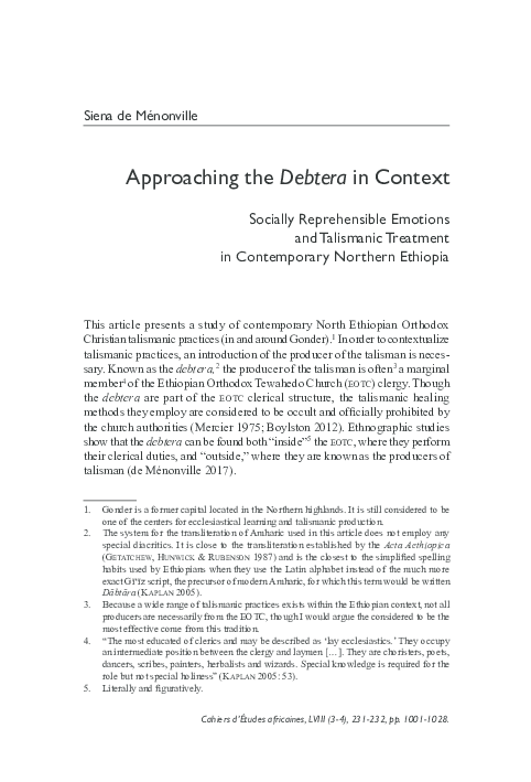 (PDF) Approaching the Debtera in Context: Socially Reprehensible ...