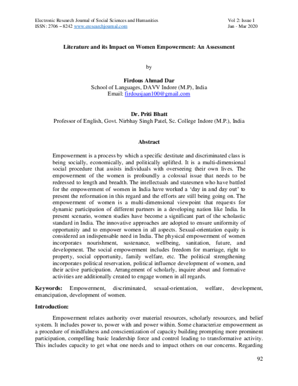 (PDF) Literature and its Impact on Women Empowerment: An Assessment