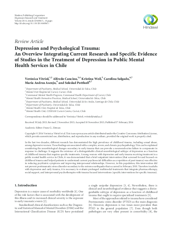 (PDF) Depression and Psychological Trauma: An Overview Integrating ...