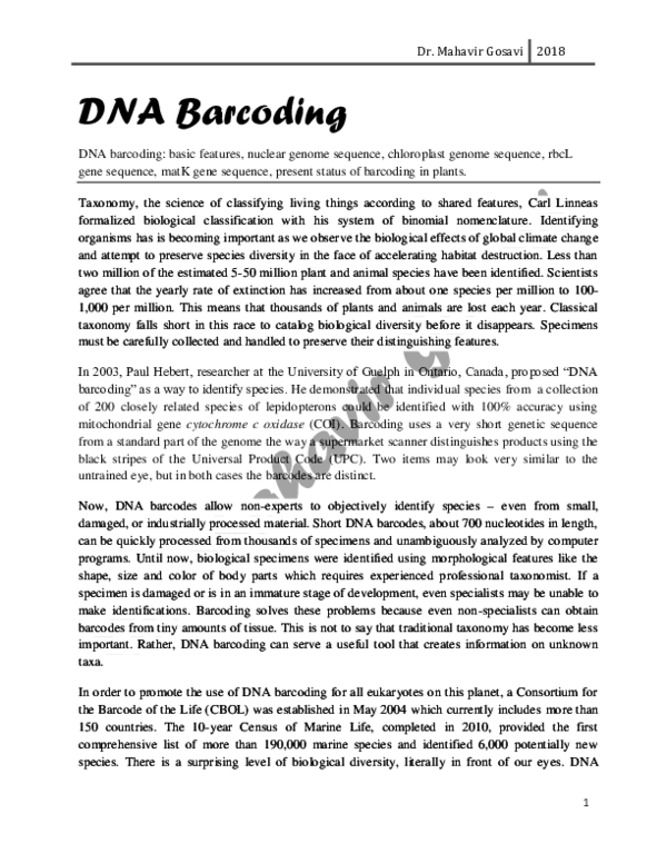 (PDF) DNA Barcoding in Plants