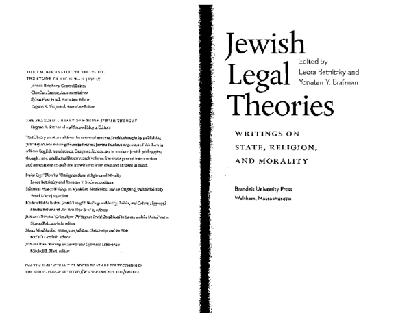 (PDF) Jewish Legal Theories: Writings on State, Religion, and Morality ...