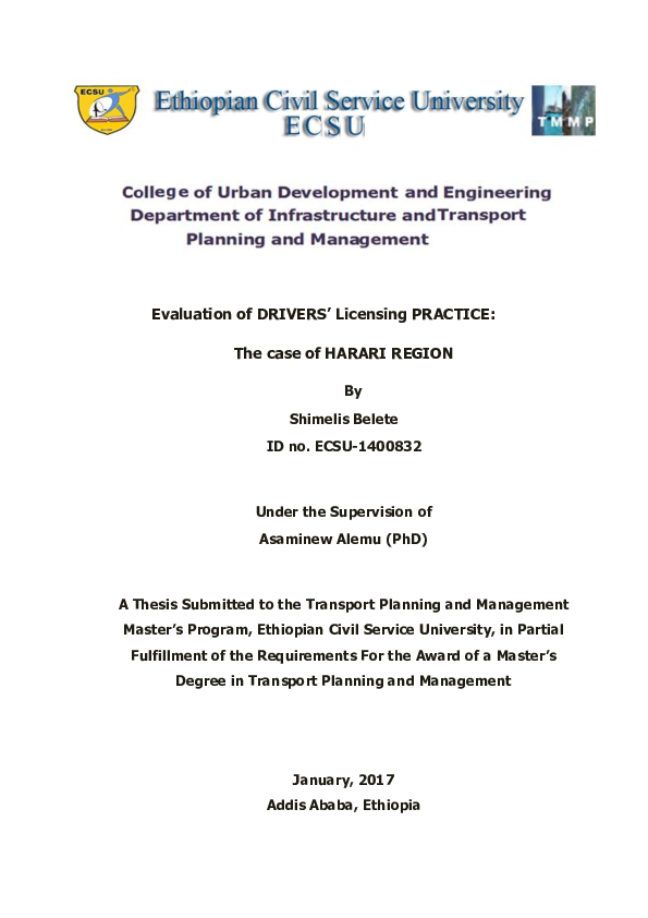 (PDF) Evaluation of DRIVERS' Licensing PRACTICE: The case of HARARI REGION