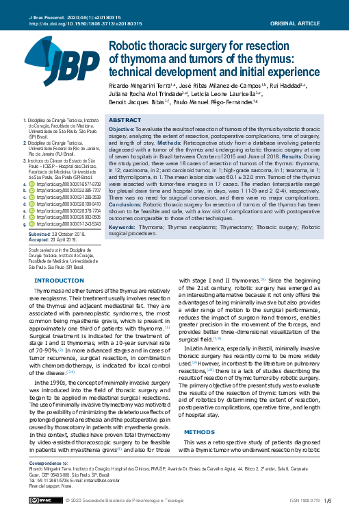 (PDF) Robotic thoracic surgery for resection of thymoma and tumors of ...