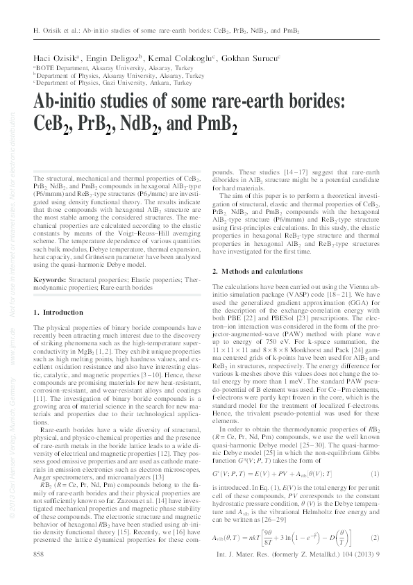 (PDF) Ab-initio studies of some rare-earth borides: CeB2, PrB2, NdB2, and PmB2