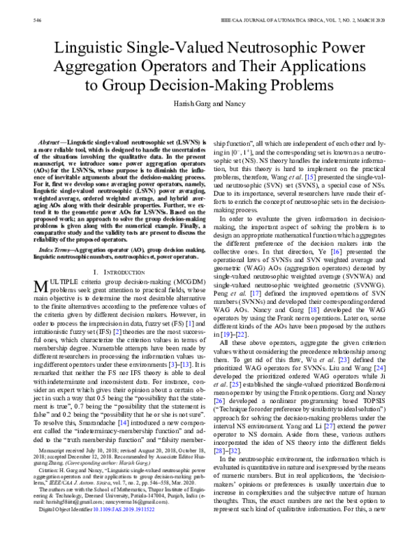(PDF) Linguistic Single-Valued Neutrosophic Power Aggregation Operators and Their Applications ...