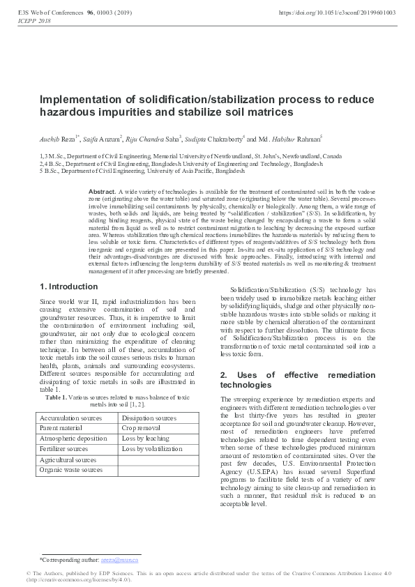 (PDF) Implementation of solidification/stabilization process to reduce ...