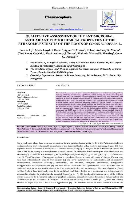 (PDF) Qualitative assessment of the antimicrobial, antioxidant, phytochemical properties of the ...