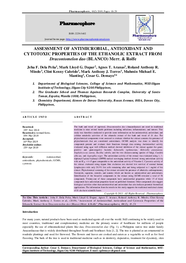 (PDF) Assessment of antimicrobial, antioxidant, and cytotoxic properties of the ethanolic ...