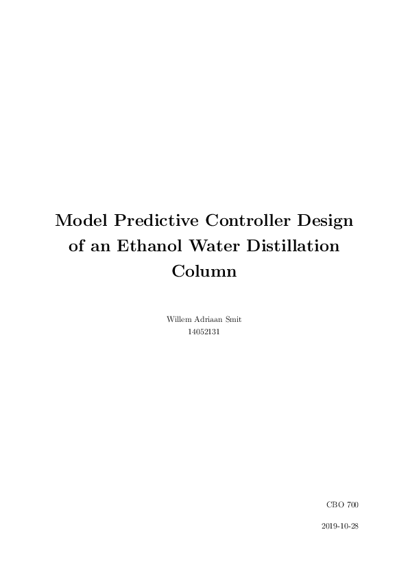 (PDF) Model Predictive Controller Design of an Ethanol Water Distillation Column