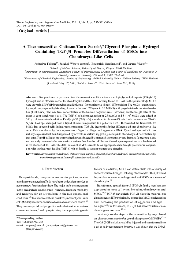 (PDF) A thermosensitive chitosan/corn starch/β-glycerol phosphate ...