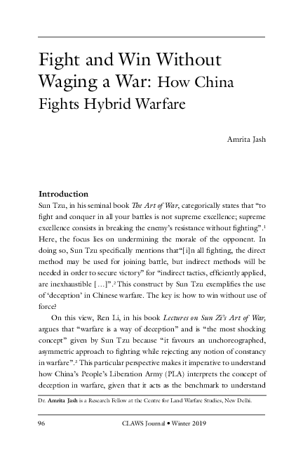 (PDF) Fight and Win Without Waging a War: How China Fights Hybrid Warfare