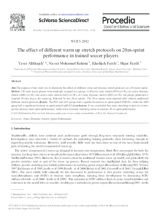 Pdf The Effect Of Different Warm Up Stretch Protocols On 20m Sprint Performance In Trained