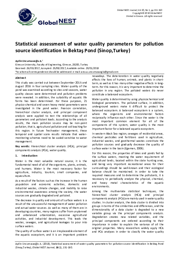 Pdf Multivariate Statistical Techniques For The Assessment Of Surface Water Quality At The Mid