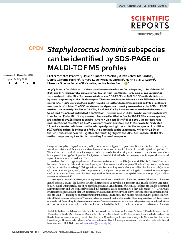 (PDF) Staphylococcus hominis subspecies can be identified by SDS-PAGE ...