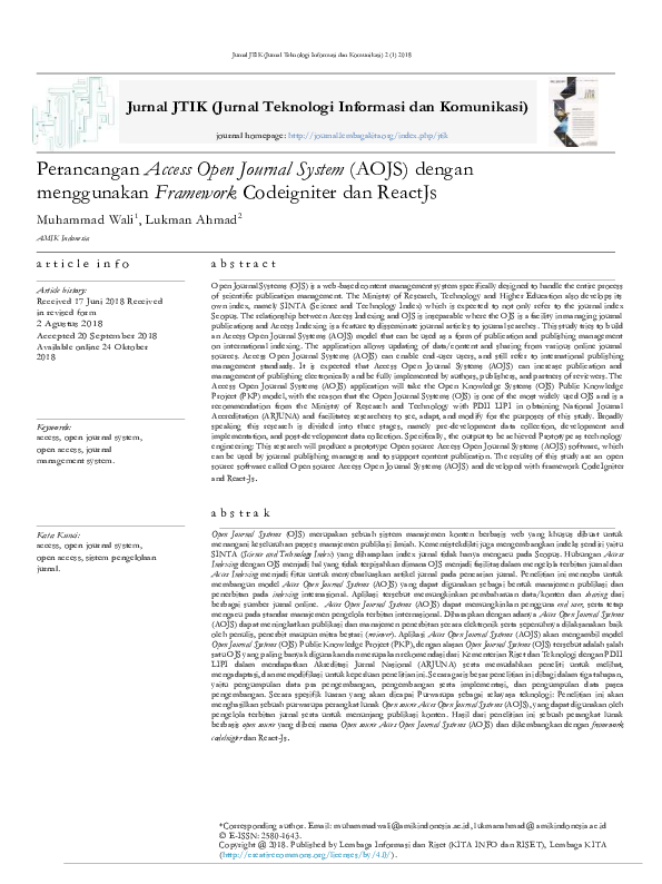 (PDF) Perancangan Access Open Journal System (AOJS) dengan menggunakan ... (PDF) Perancangan Access Open Journal System (AOJS) dengan menggunakan ...