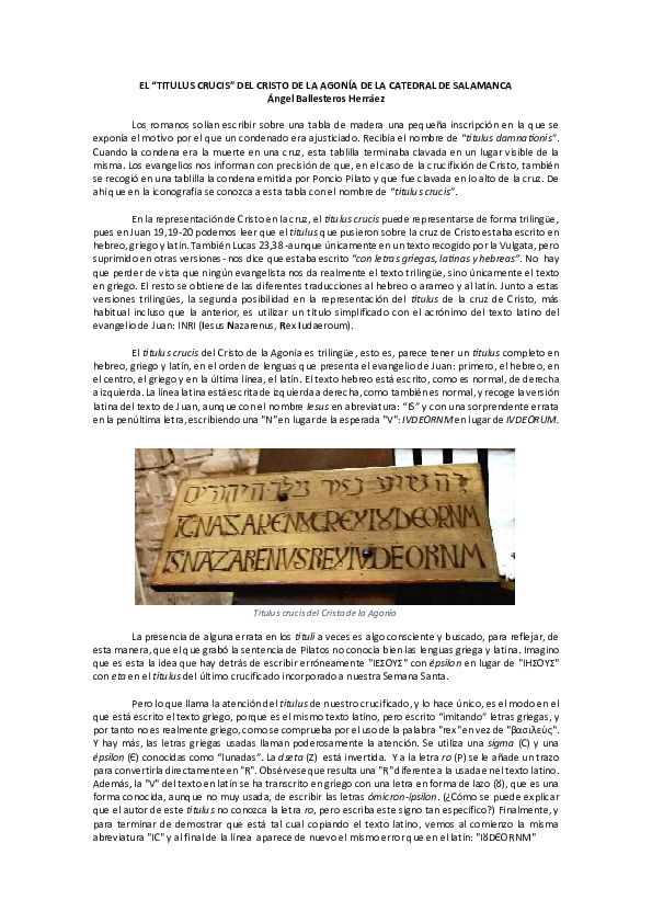 (PDF) EL "TITULUS CRUCIS" DEL CRISTO DE LA AGONÍA DE LA CATEDRAL DE ...