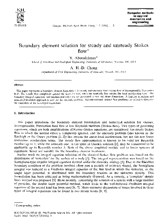Pdf Boundary Element Solution For Steady And Unsteady Stokes Flow