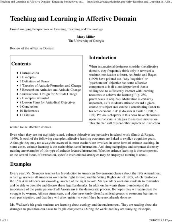 (PDF) Teaching and Learning in Affective Domain - Miller