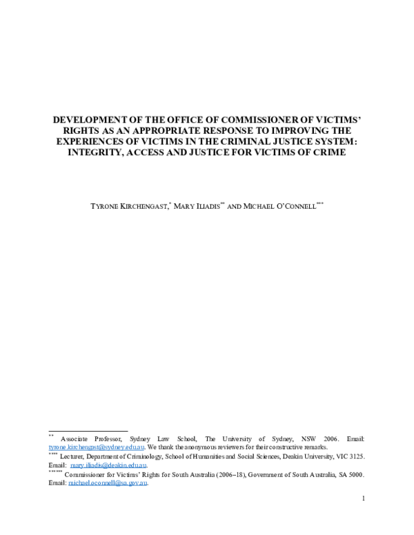 (DOC) DEVELOPMENT OF THE OFFICE OF COMMISSIONER OF VICTIMS’ RIGHTS AS ...