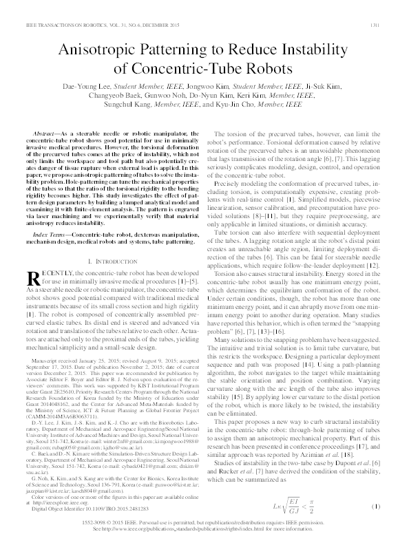 (PDF) Anisotropic Patterning to Reduce Instability of Concentric-Tube Robots