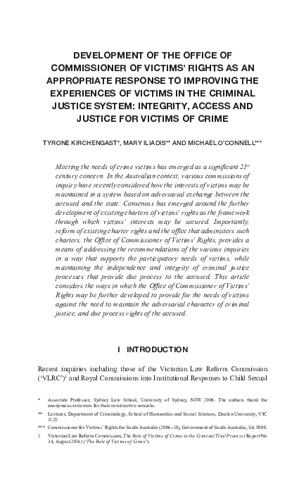(PDF) DEVELOPMENT OF THE OFFICE OF COMMISSIONER OF VICTIMS' RIGHTS AS ...