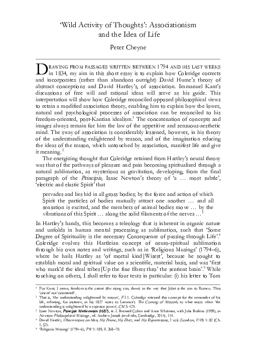 (PDF) ‘Wild Activity of Thoughts’: Associationism and the Idea of Life