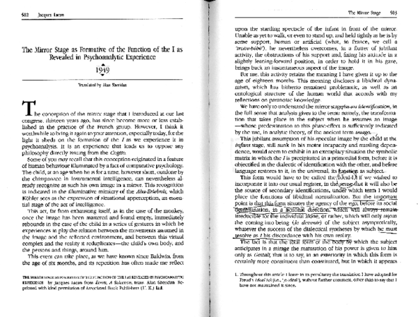 (PDF) Jacques Lacan ; The Mirror Stage