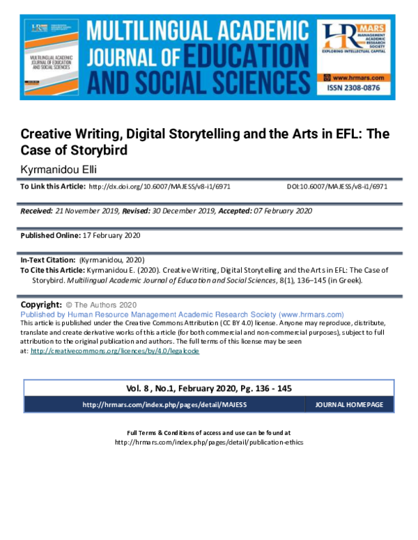 (PDF) Creative Writing, Digital Storytelling and the Arts in EFL: The ...