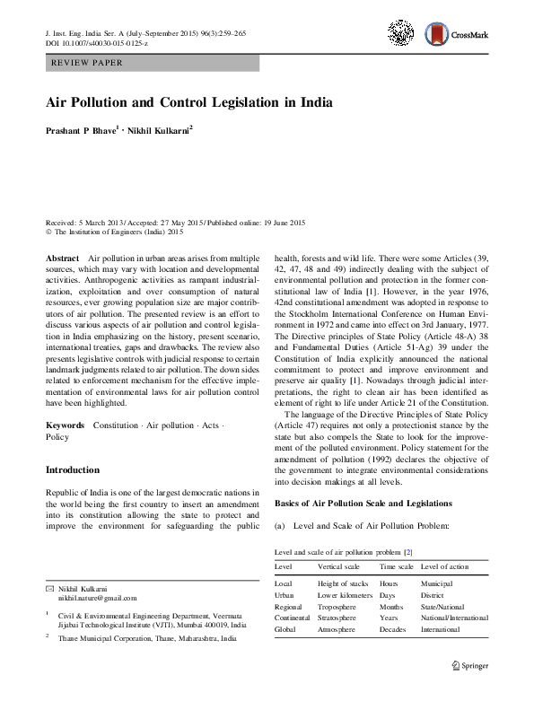 (PDF) Air Pollution and Control Legislation in India