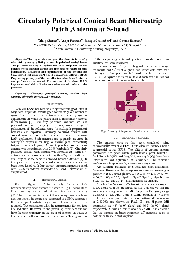 (PDF) Circularly polarized conical beam microstrip patch antenna at S-band.