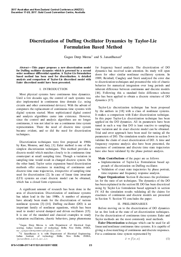 (PDF) Discretization of Duffing Oscillator Dynamics by Taylor-Lie Formulation Based Method