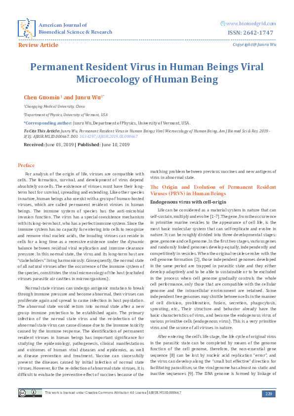 (PDF) Permanent Resident Virus in Human Beings Viral Microecology of ...