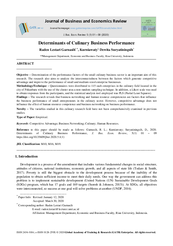 (PDF) Determinants of Culinary Business Performance