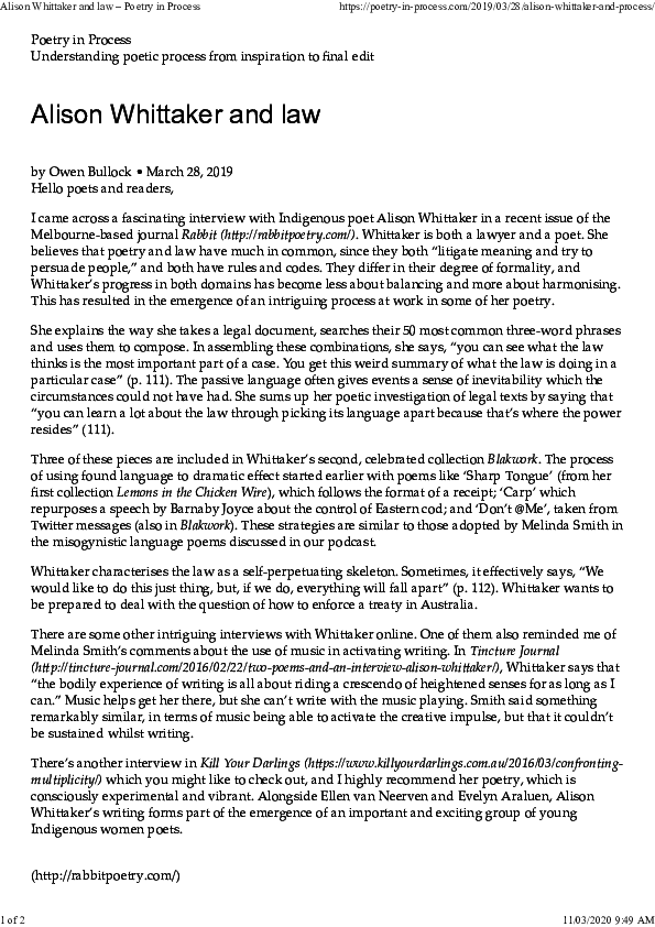 (PDF) Alison Whittaker and law | Owen Bullock - Academia.edu
