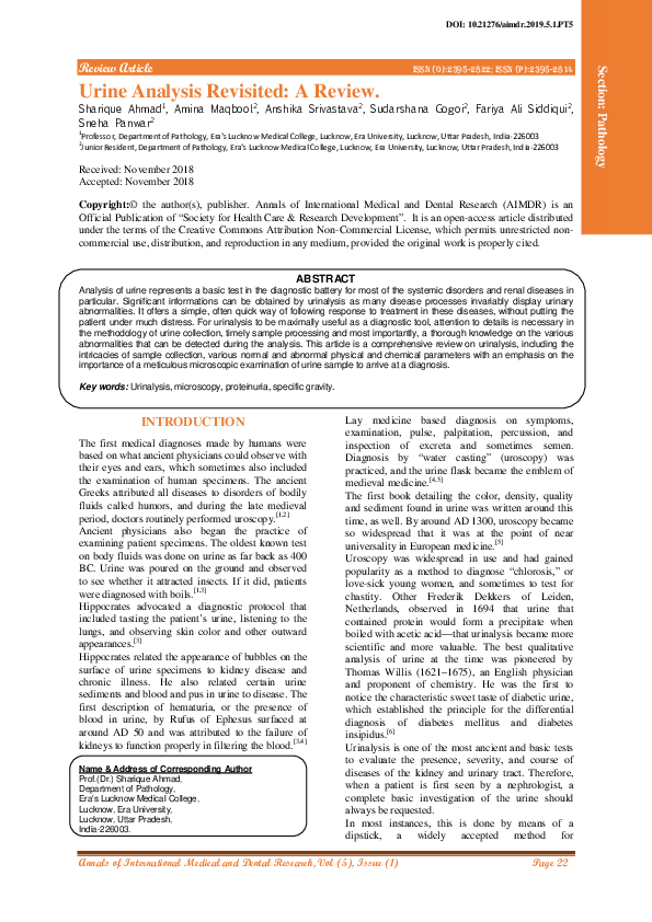 (PDF) Section: Pathology Urine Analysis Revisited: A Review