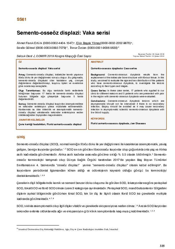 (PDF) Semento-osseöz Displazi: Vaka Serisi