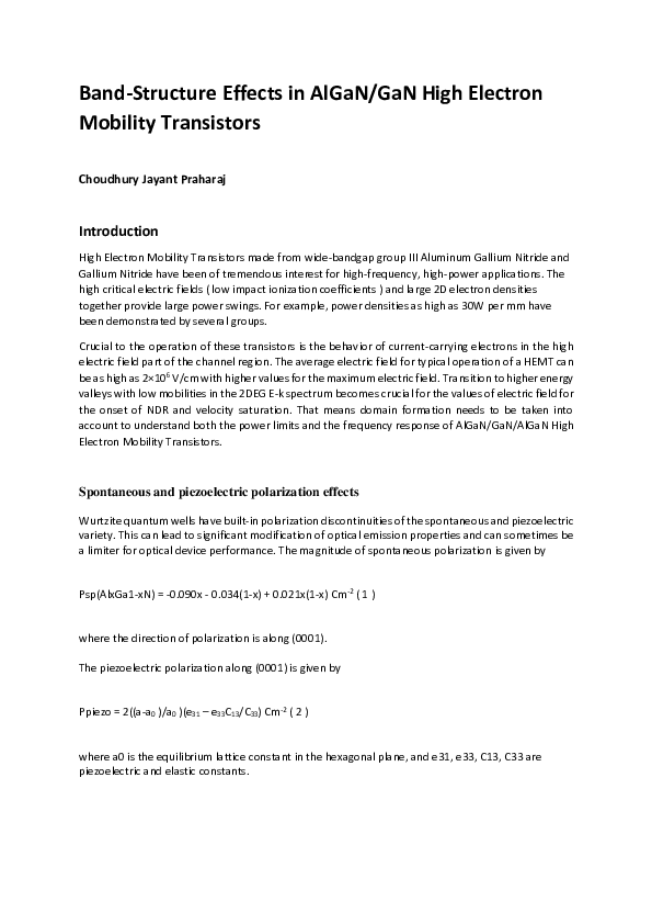 (PDF) Band-Structure Effects in AlGaN/GaN/AlGaN Double- Heterojunction High Electron Mobility ...