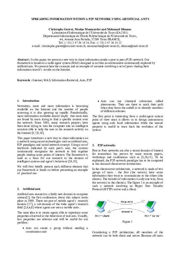 Pdf Spreading Information Within A P2p Network Using Artificial Ants 