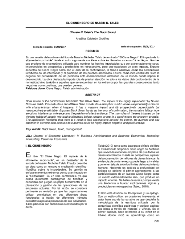 (PDF) EL CISNE NEGRO DE NASSIM N. TALEB (Nassin N. Taleb's The Black Swan