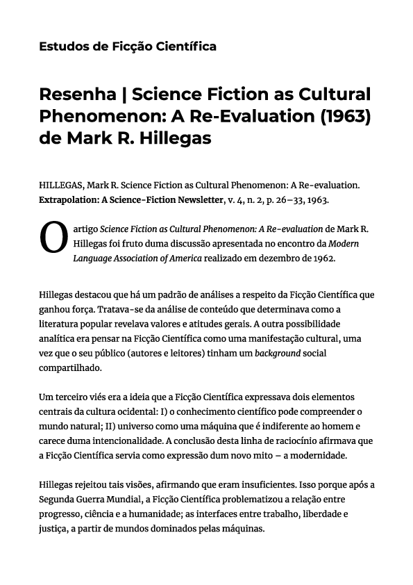 (PDF) Science Fiction as Cultural Phenomenon: A Re-Evaluation (1963) de ...
