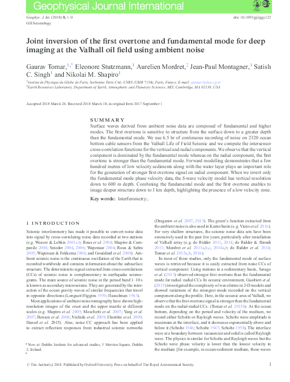(PDF) Joint inversion of the first overtone and fundamental mode for deep imaging at the Valhall ...