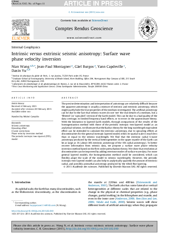 (PDF) Intrinsic versus extrinsic seismic anisotropy: Surface wave phase velocity inversion