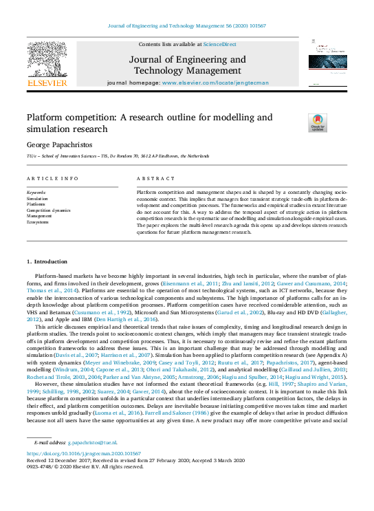 (PDF) Platform competition: A research outline for modelling and ...