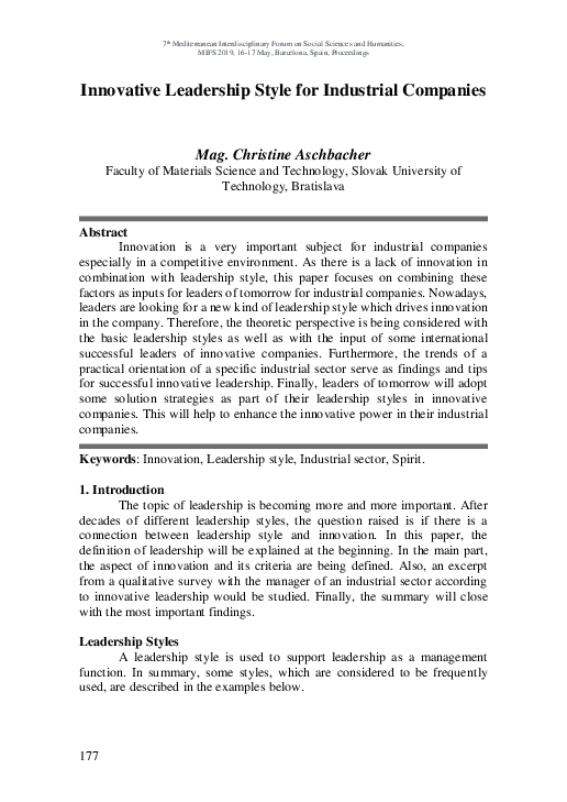 (PDF) Innovative Leadership Style for Industrial Companies