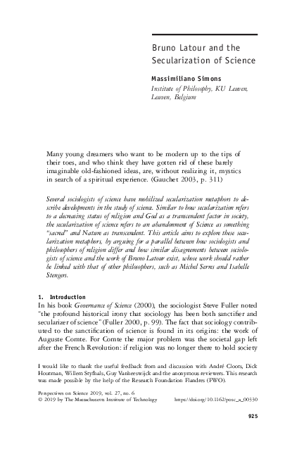 (PDF) Bruno Latour and the Secularization of Science