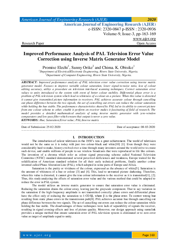 (PDF) Improved Performance Analysis of PAL Television Error Value ...