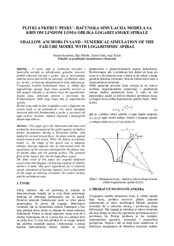 (PDF) Plitki ankeri u pesku - računska simulacija modela sa krivom linijom loma oblika ...