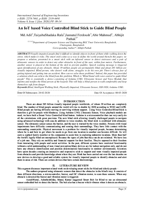 (PDF) An IoT based Voice Controlled Blind Stick to Guide Blind People